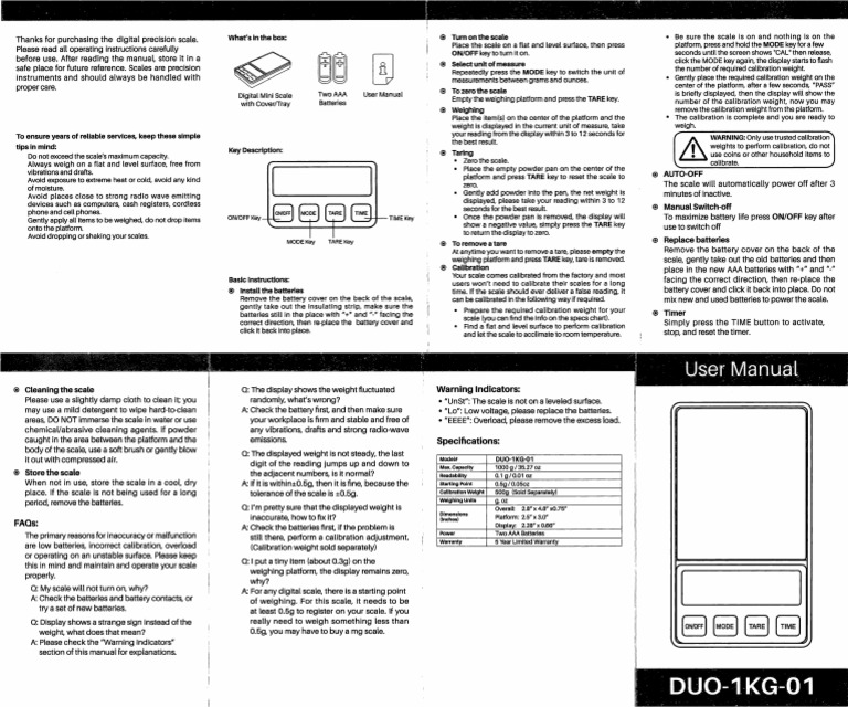2024-11-01 Weightman DUO-1KG-01 Scale User Manual | PDF