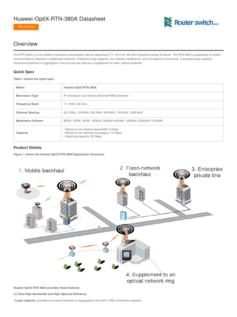 Huawei Optix RTN 380a Datasheet | PDF | Microwave | Computer Networking