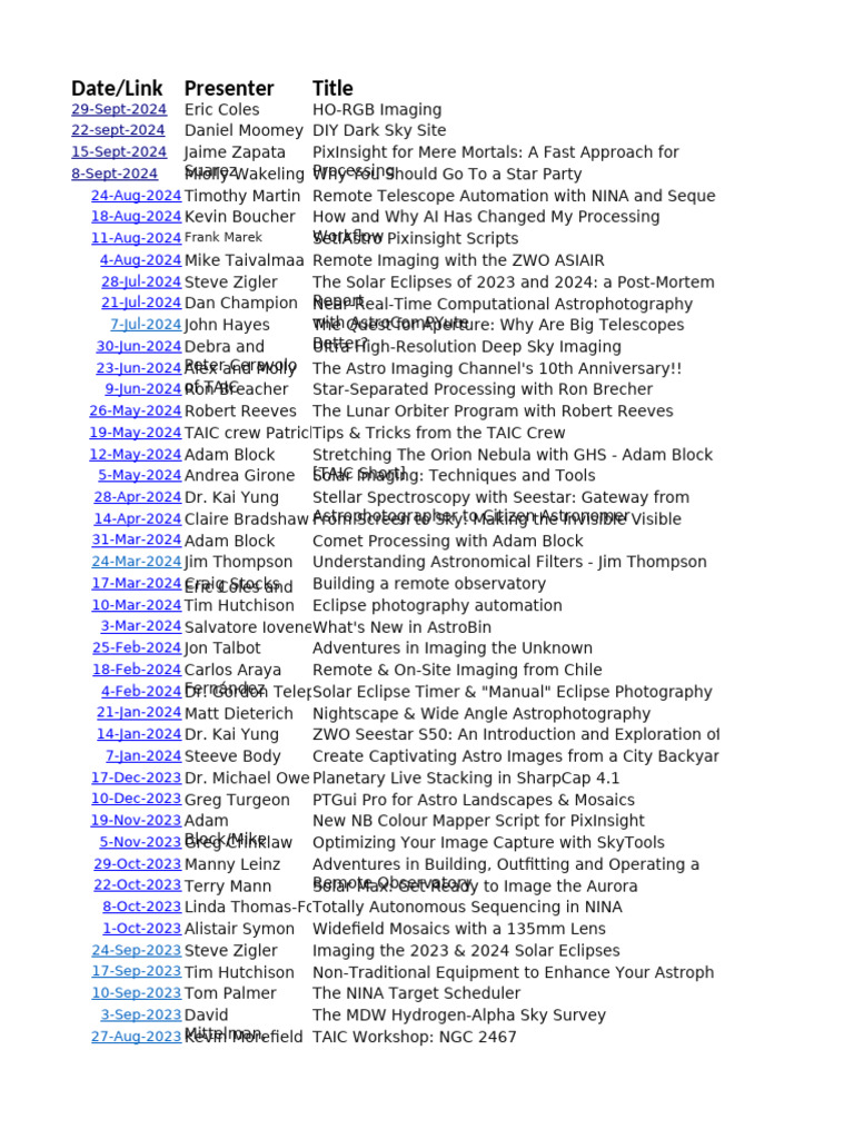 TAIC Programs | PDF | Astronomy | Scientific Observation