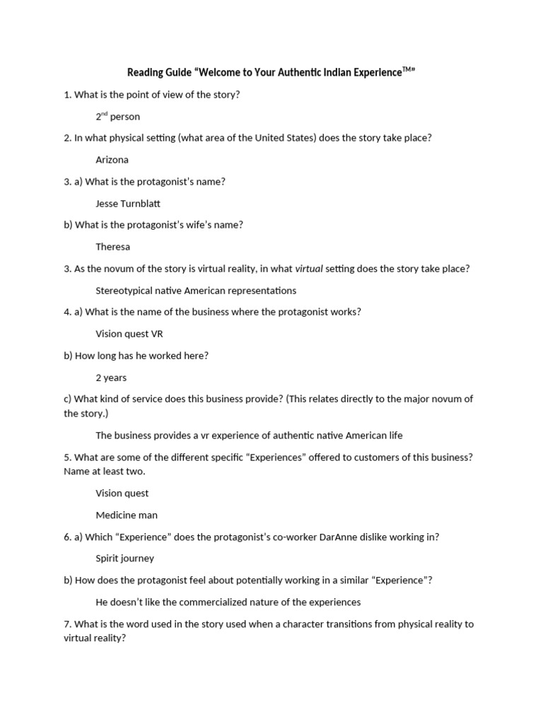 Reading Guide Welcome To Your Authentic Indian Experience | PDF