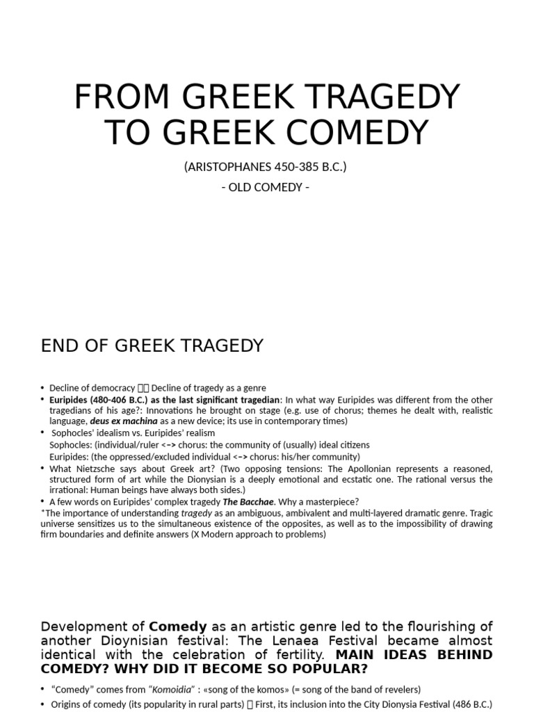 Week 3-4 Greek (Old) Comedy - Lysistrata (Aristophanes) | PDF | Tragedy ...