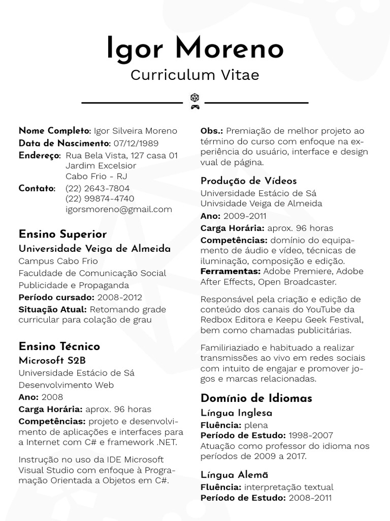 Curriculum Vitae Igor Moreno | PDF | Html5 | Script Java