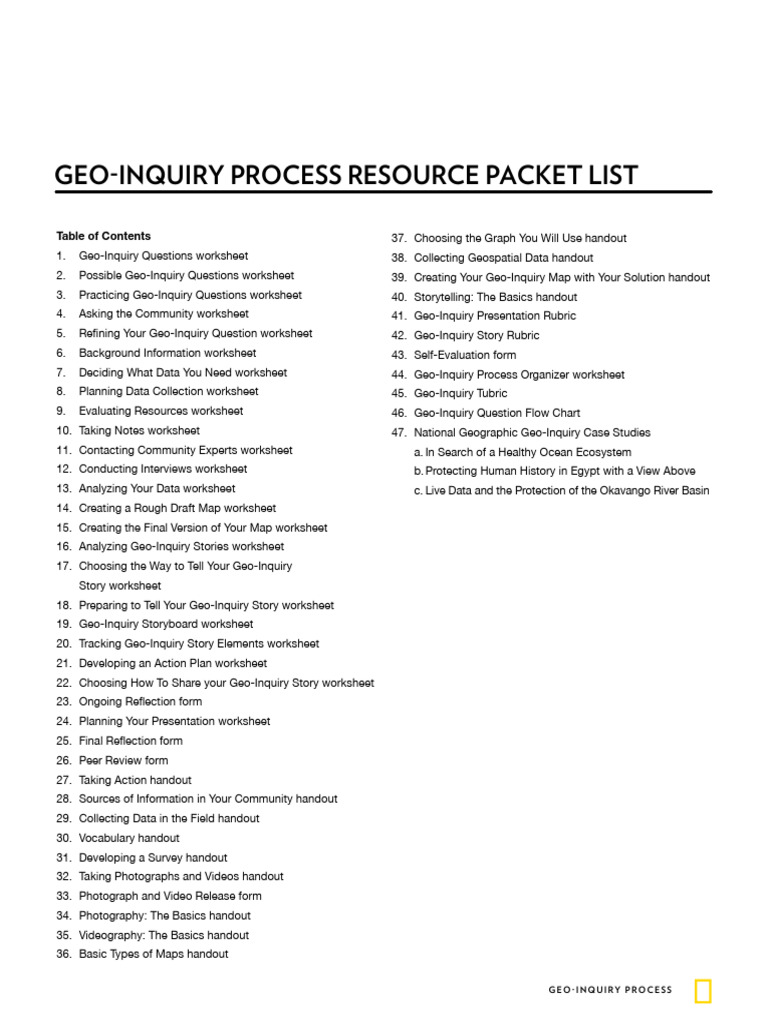 S1 Geo-Inquiry Process Student Resource Packet | PDF | Geographic ...