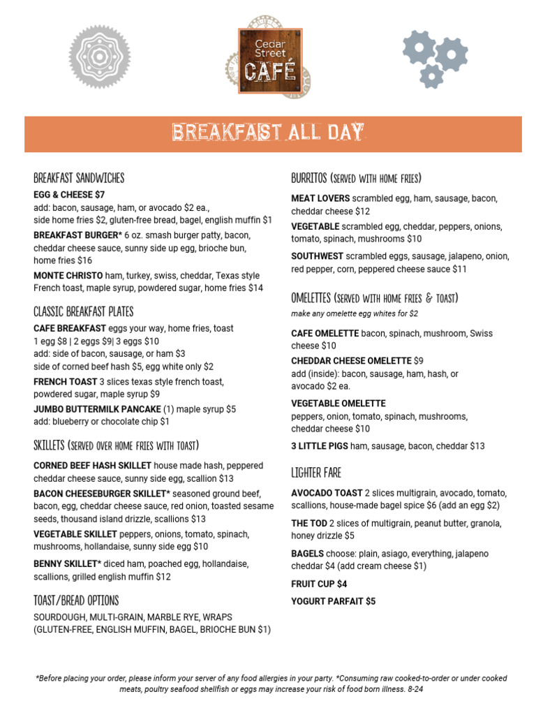 Cedar-Cafe-Menu-08302024 | PDF | Hamburgers | Bacon