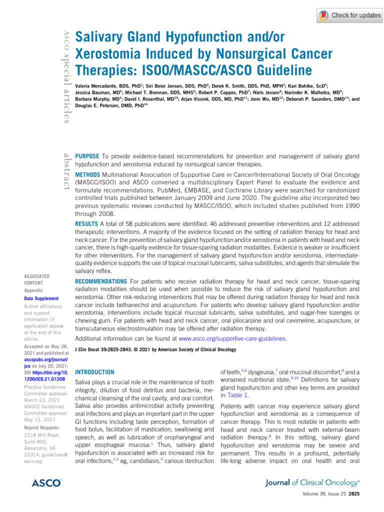 Et Al 2021 Salivary Gland Hypofunction and or Xerostomia Induced by Nonsurgical Cancer Therapies ...