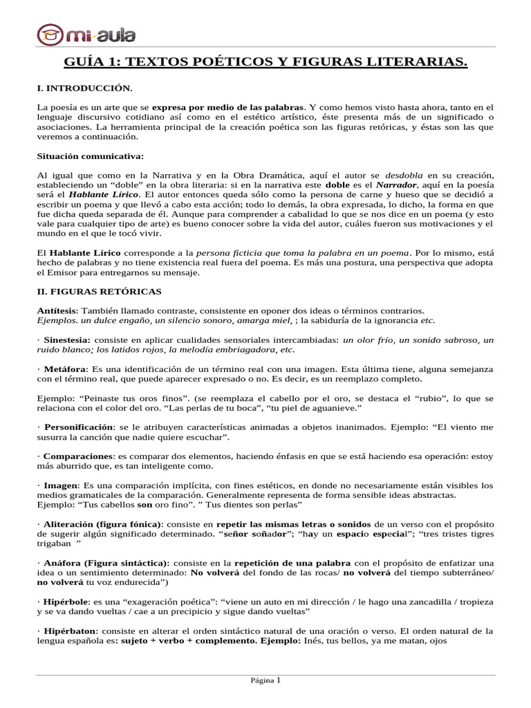 Guia-1 Textos Poeticos y Figuras Literarias Nm1lyc3-2 | PDF | Poesía ...