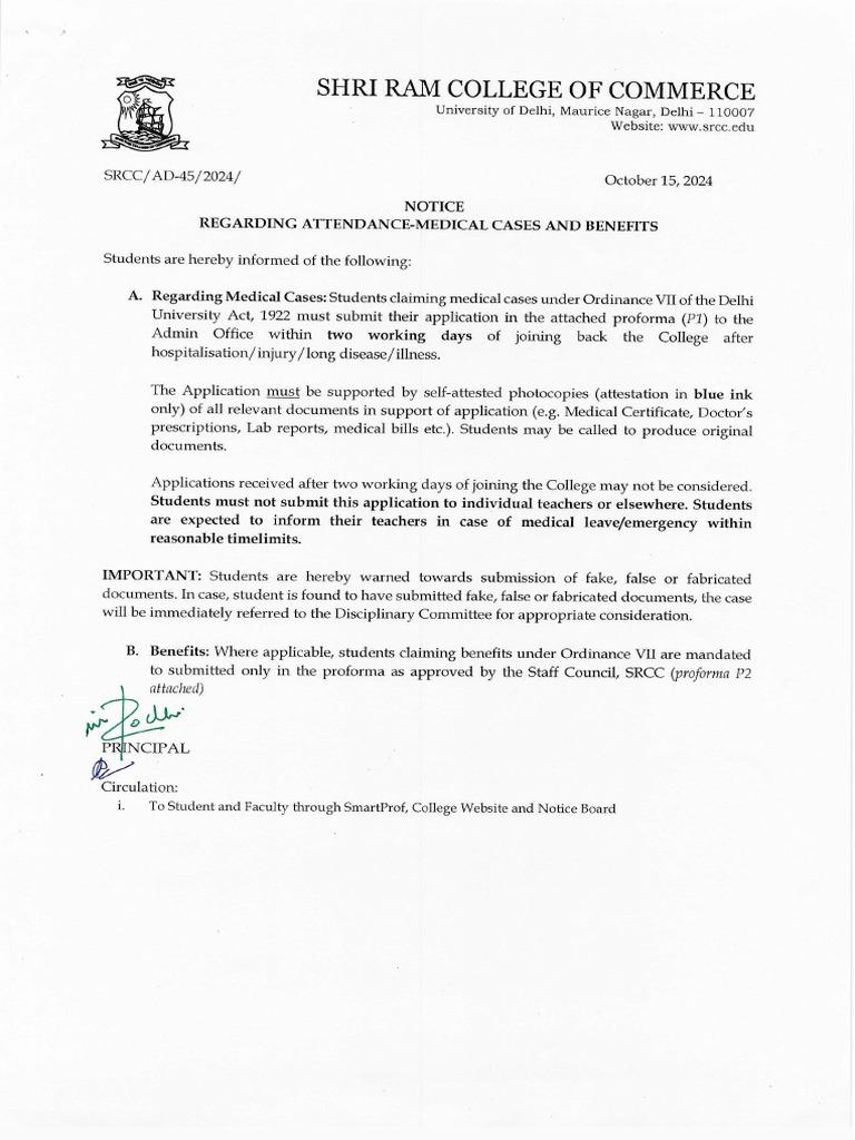 Notice Regarding Attendance Medical Casesand Benefits | PDF