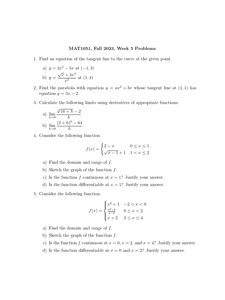 MAT1051 - Week 5 - Problems | PDF | Tangent | Differential Geometry