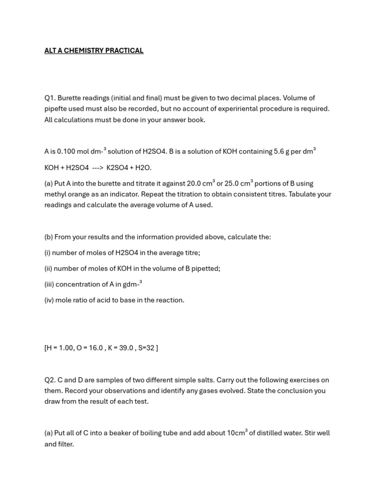 Alt A Chemistry Practical | PDF | Science & Mathematics