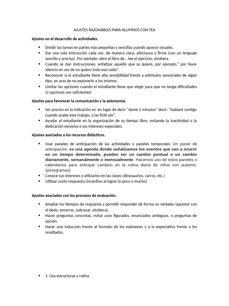 Ajustes Razonables para Alumnos Con Tea | PDF | Espectro autista ...