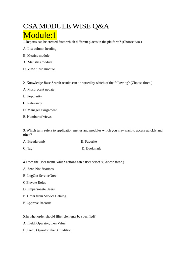 Csa Module Wise Q&a | PDF | Databases | Database Schema