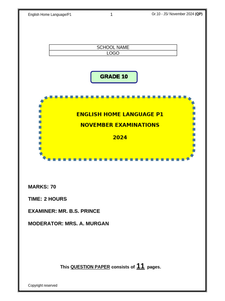 GR.10 - Eng-Hl-Qp1 - Nov. 2024 - QP | PDF | Sleep | Adolescence