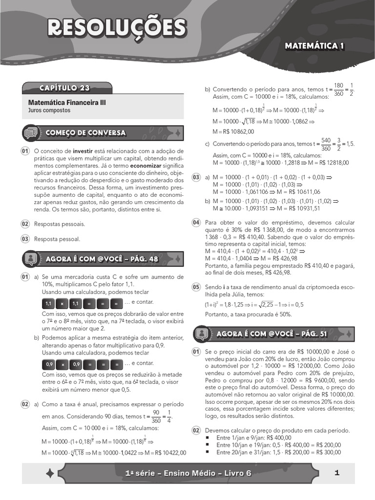 Livro Do Professor - Resolução Ensino Médio | PDF | Juros
