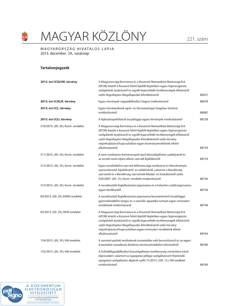 Magyar Közlöny 2013. Évi 221. Szám | PDF