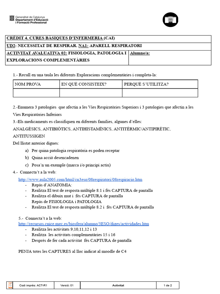 AA2 - C4 - UD2 - NA1 - Fisiologia I Proves Complementàries | PDF