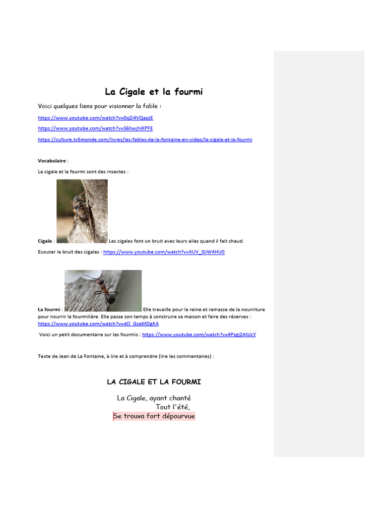 La Cigale et la Fourmi : Fable et Analyse | PDF | Fourmi | l'Internet