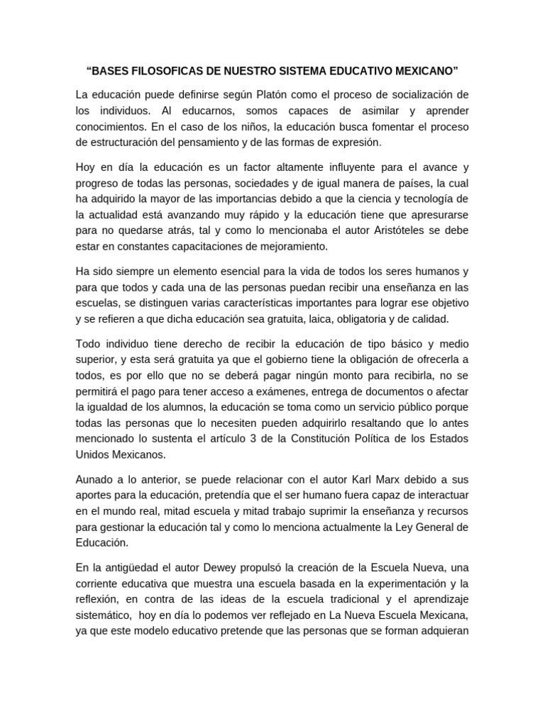 Bases Filosóficas de Nuestro Sistema Educativo Mexicano | PDF ...
