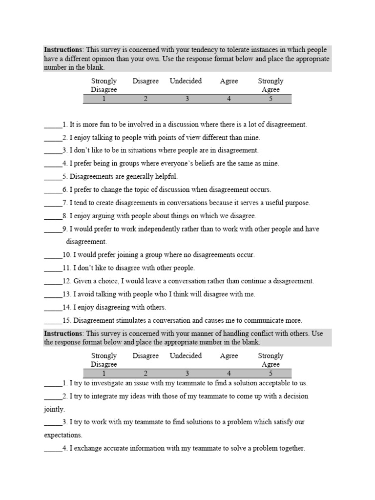 Conflict Measures - Post-Test | PDF | Conversation | Behavioural Sciences
