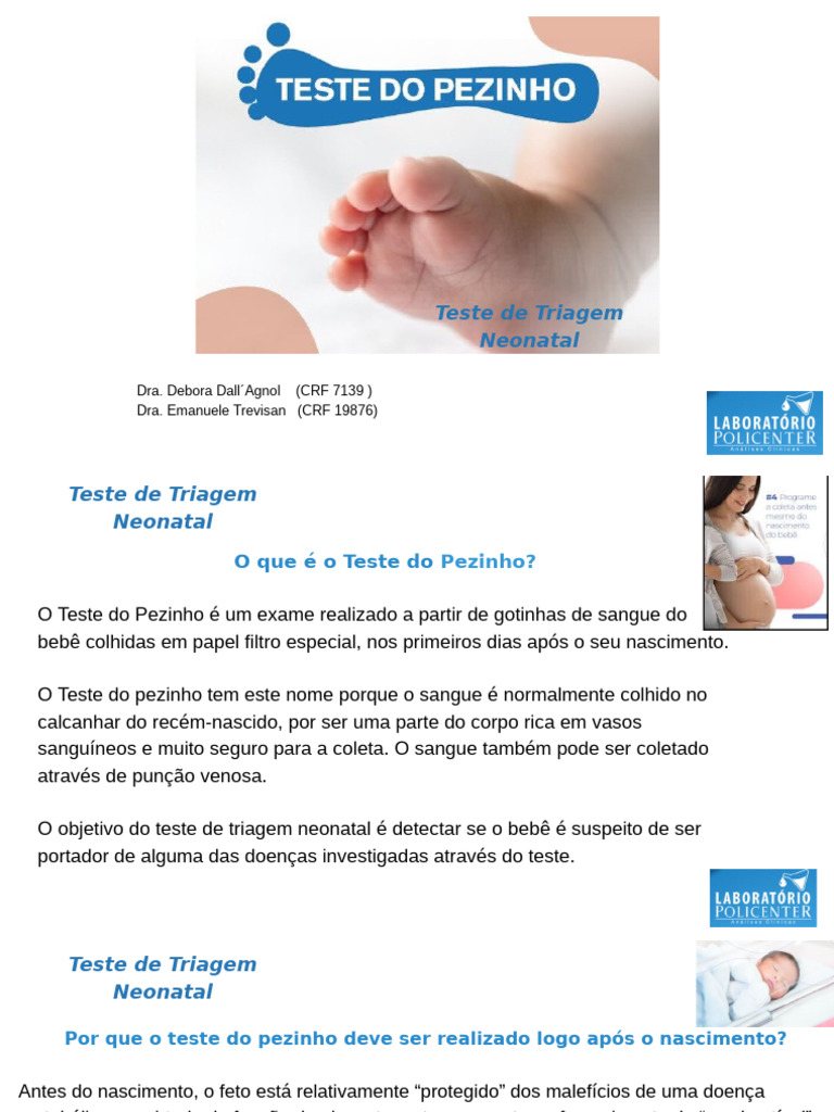 Teste do Pezinho: Triagem Neonatal Essencial | PDF | Triagem (Medicina ...