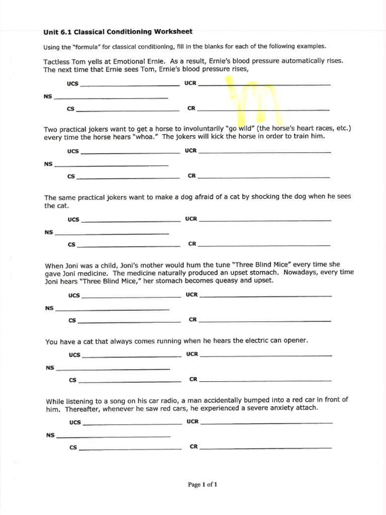 Mod 3.7a Reading Quiz - Classical Conditioning Worksheet | PDF