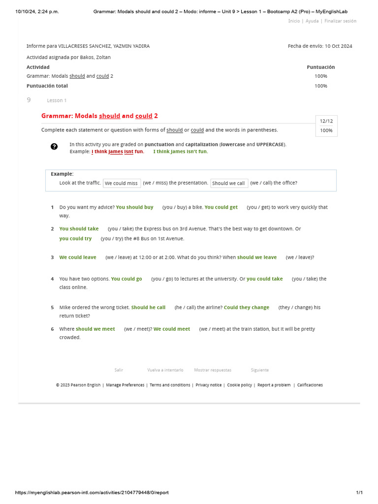 4 Grammar - Modals Should and Could 2 - Modo - Informe - Unit 9 - Lesson 1 - Bootcamp A2 (Pro ...