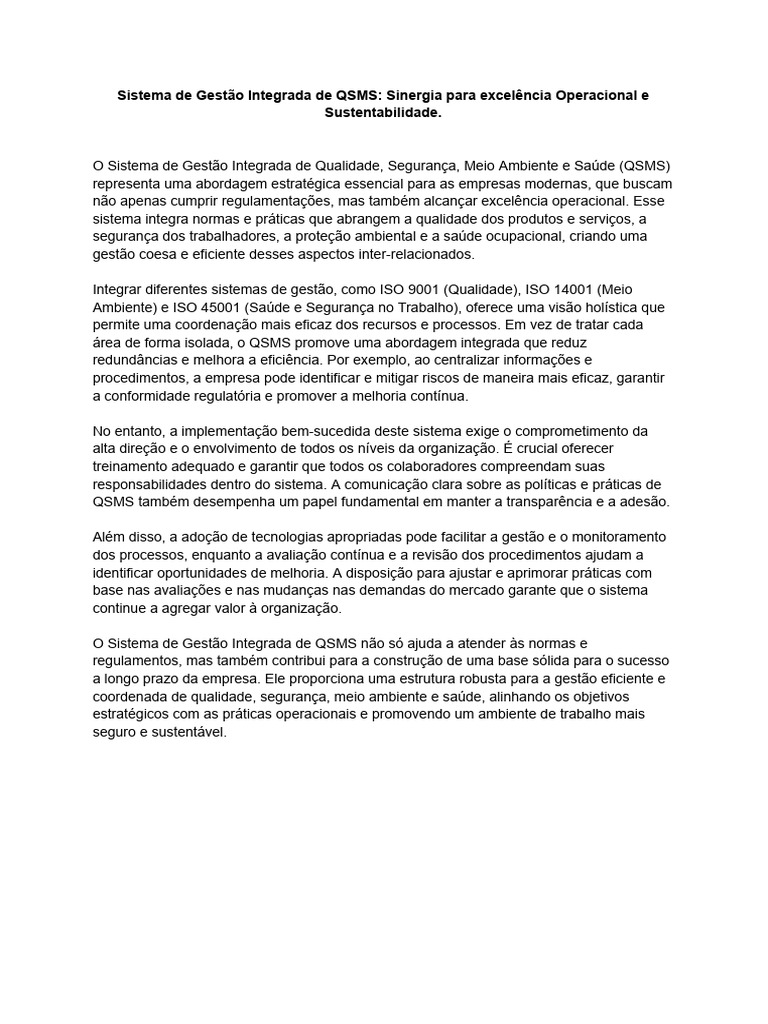 Sistema de Gestão Integrada QSMS | PDF | Carreira e Crescimento | Negócios