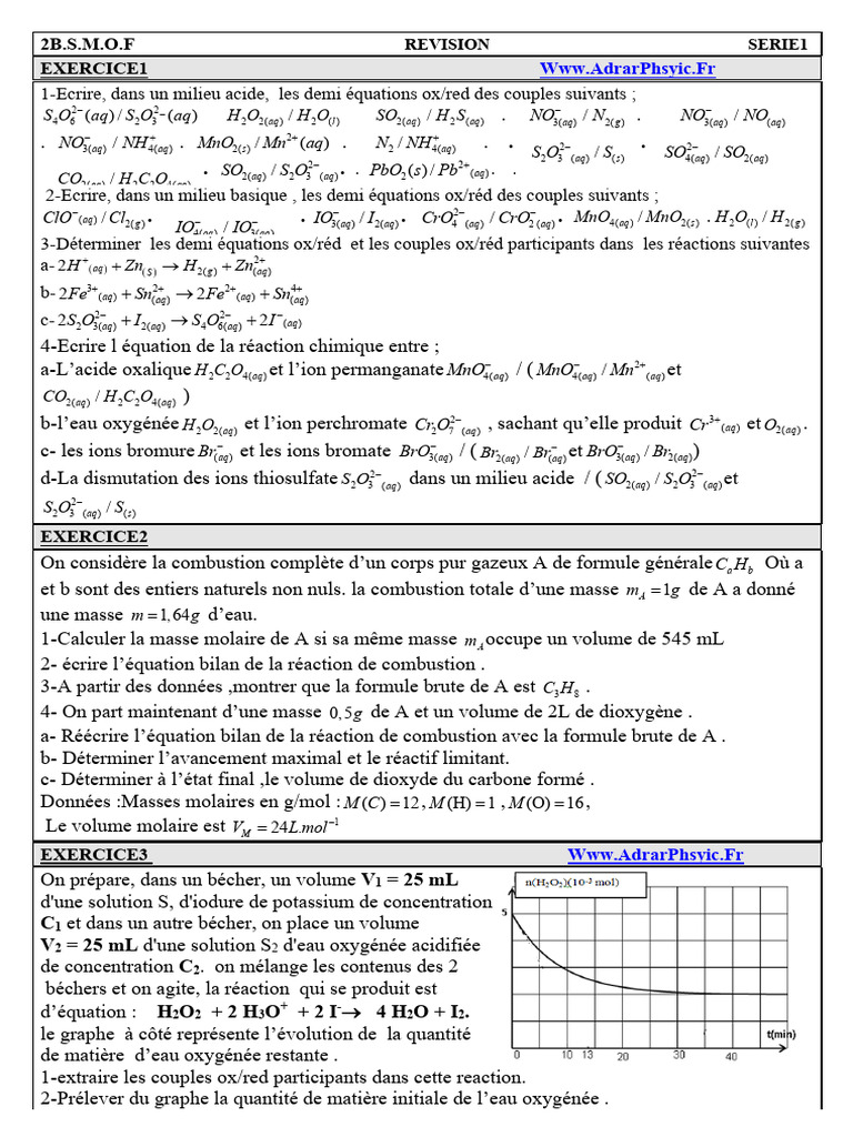 1 - Exercices de Fixation 2BAC FR | PDF | Peroxyde d'hydrogène | Ion