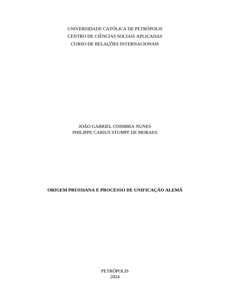 Origem Prussiana e Unificação Alemã | PDF | Prússia | Império Alemão