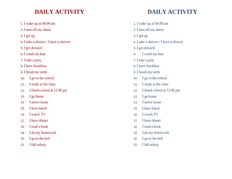 DAILY ACTIVITY | PDF