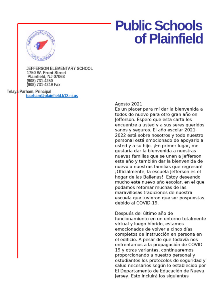 Opening Letter To Parents - Spanish-August | PDF | Escuelas