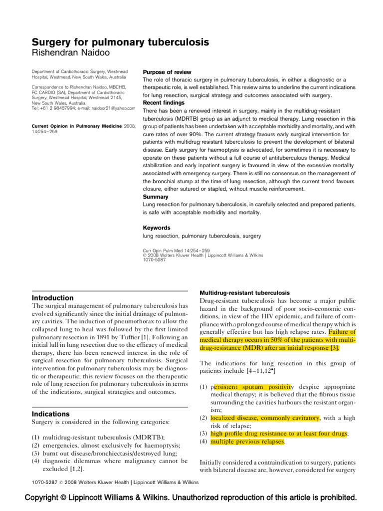 Tb Surg Curr Op 2008 | PDF | Surgery | Tuberculosis