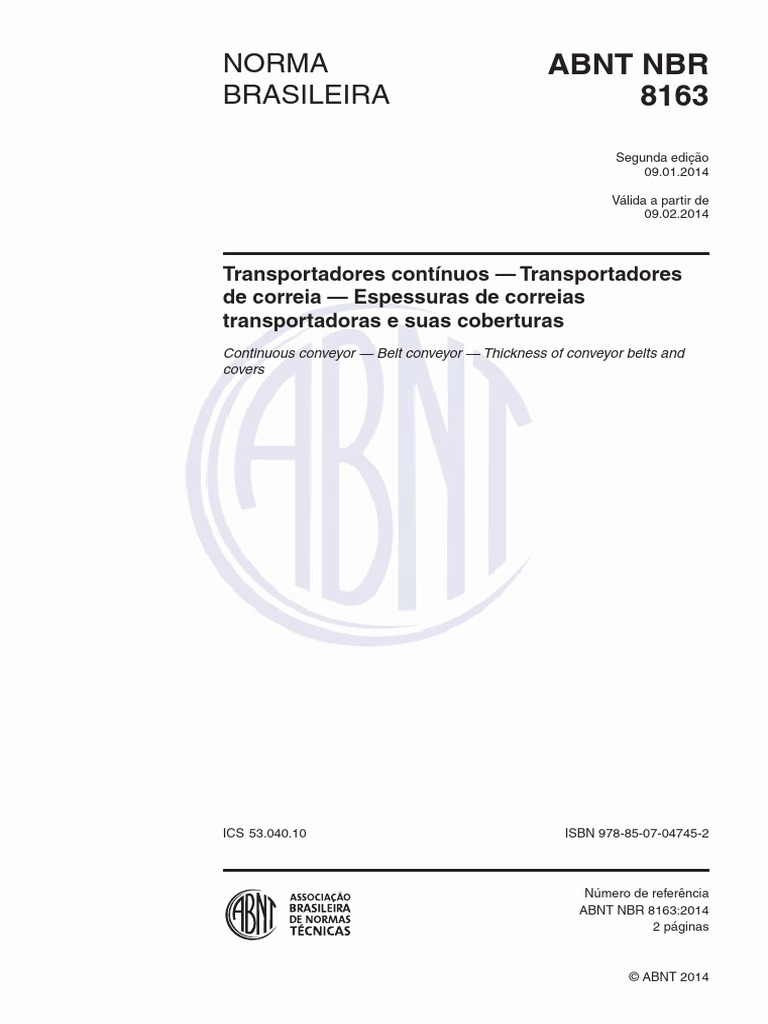 ABNT NBR 8163 - Transportadores Contínuos - Transportadores de Correia ...