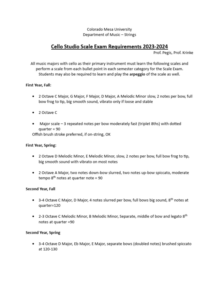 Cello Scale Exam CMU Requirements | PDF | Art