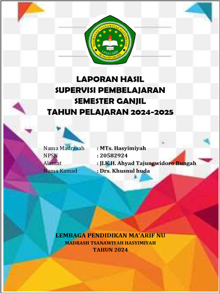 Laporan Supervisi Akademik MTs Hasyimiyah GNJL 2024-2025 | PDF