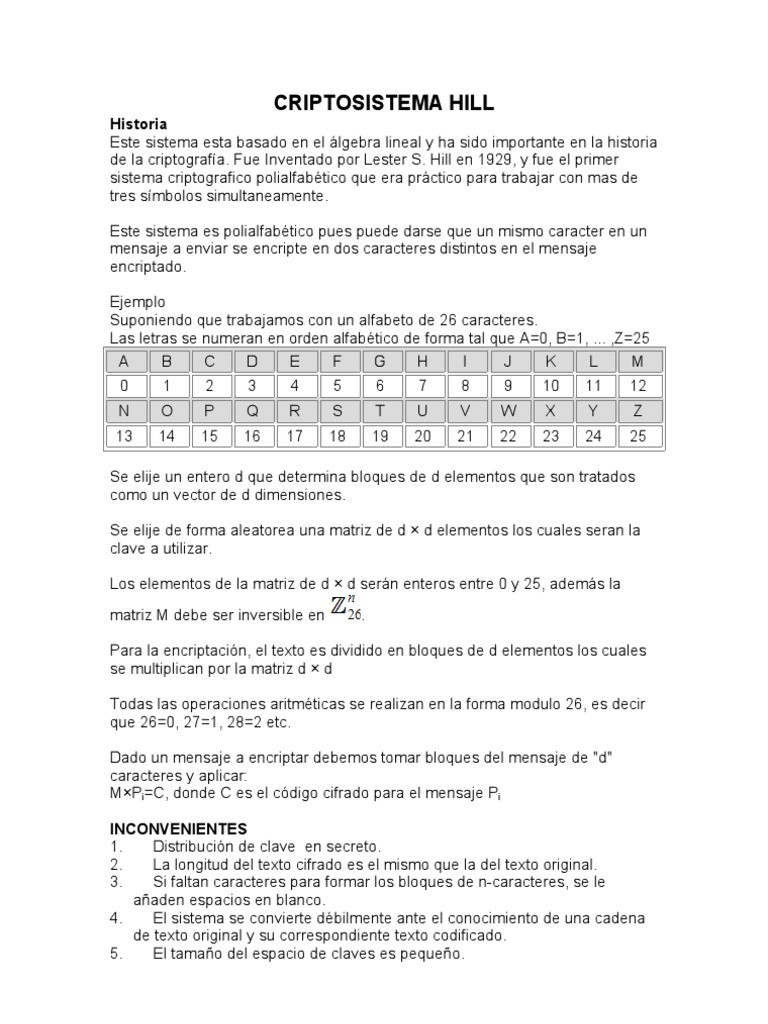 Criptosistema Hill | PDF | Clave (criptografía) | Criptoanálisis