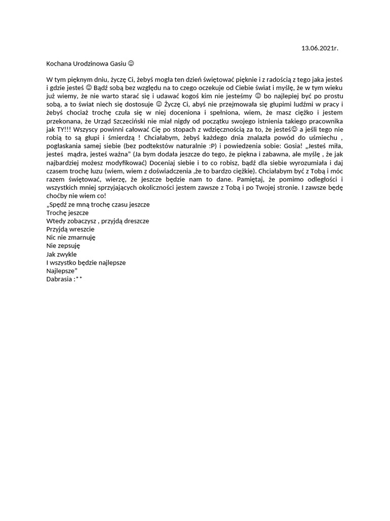 Życzenia Gosia 13.06.2021 | PDF