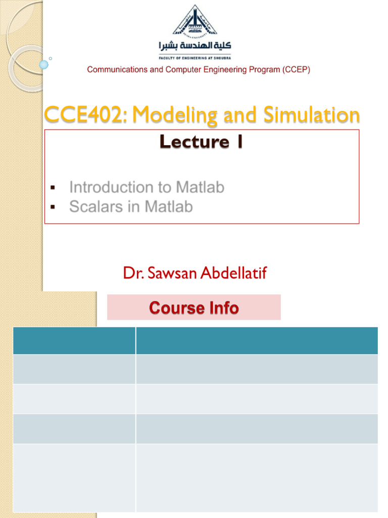 Mod&Sim Matlab Lect1 Introduction Scalars | PDF | Matlab | Software Engineering