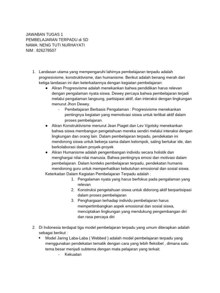 Pembelajaran Terpadu Di SD | PDF | Karier & Perkembangan | Kesehatan Holistik