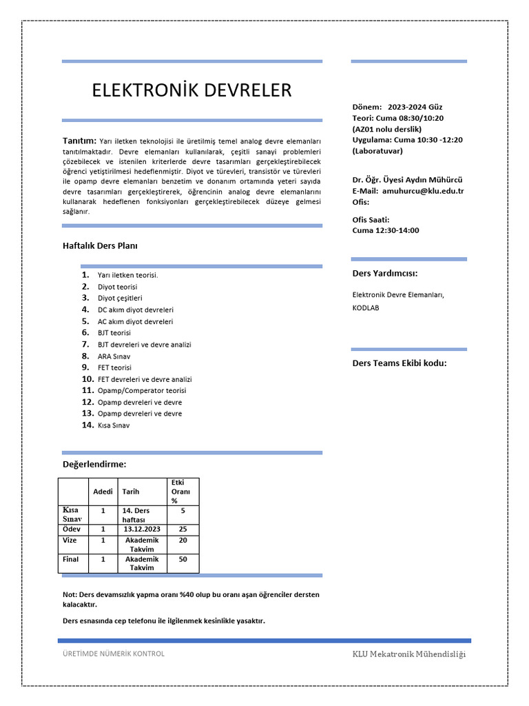 Elektronik Devreler Ders Izlencesi 1 | PDF