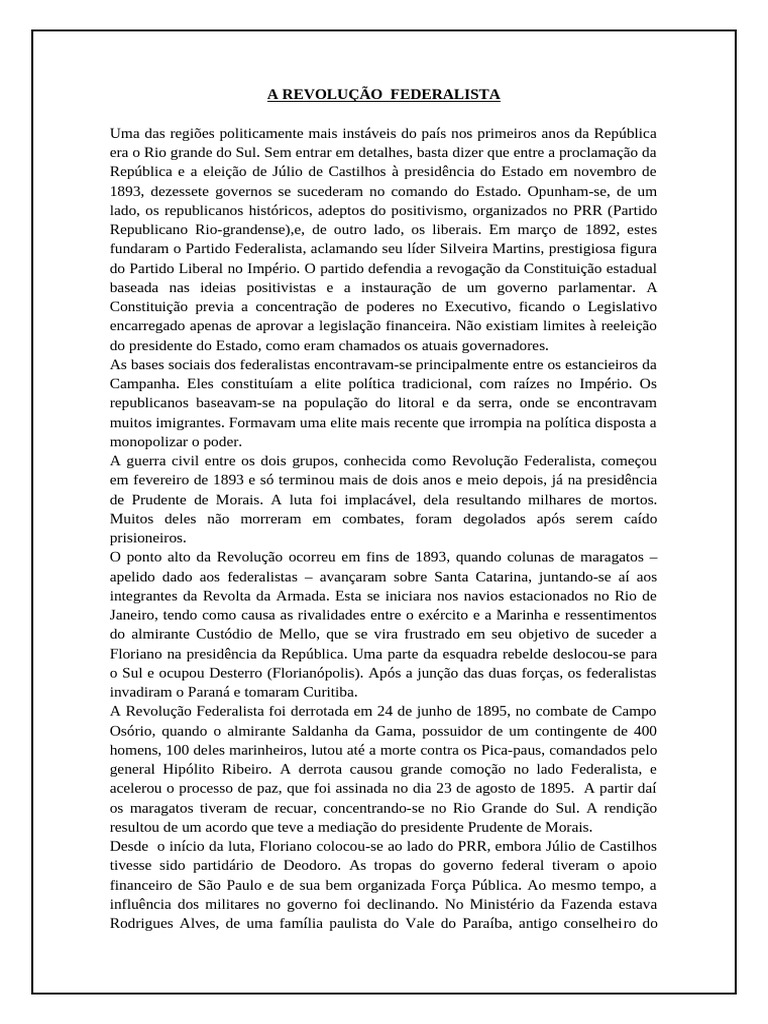 A Revolução Federalista | PDF | Conflitos | Brasil
