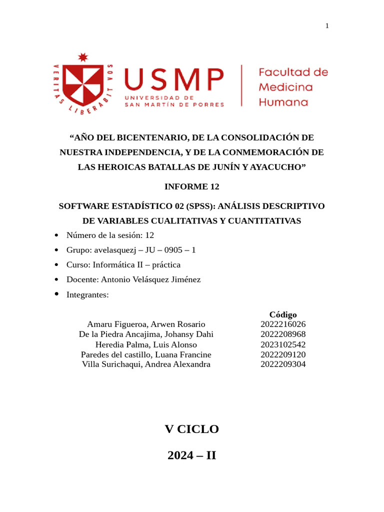 Informe s12 - Informática II - Práctica - Grupo1 | PDF | Spss | Estadísticas