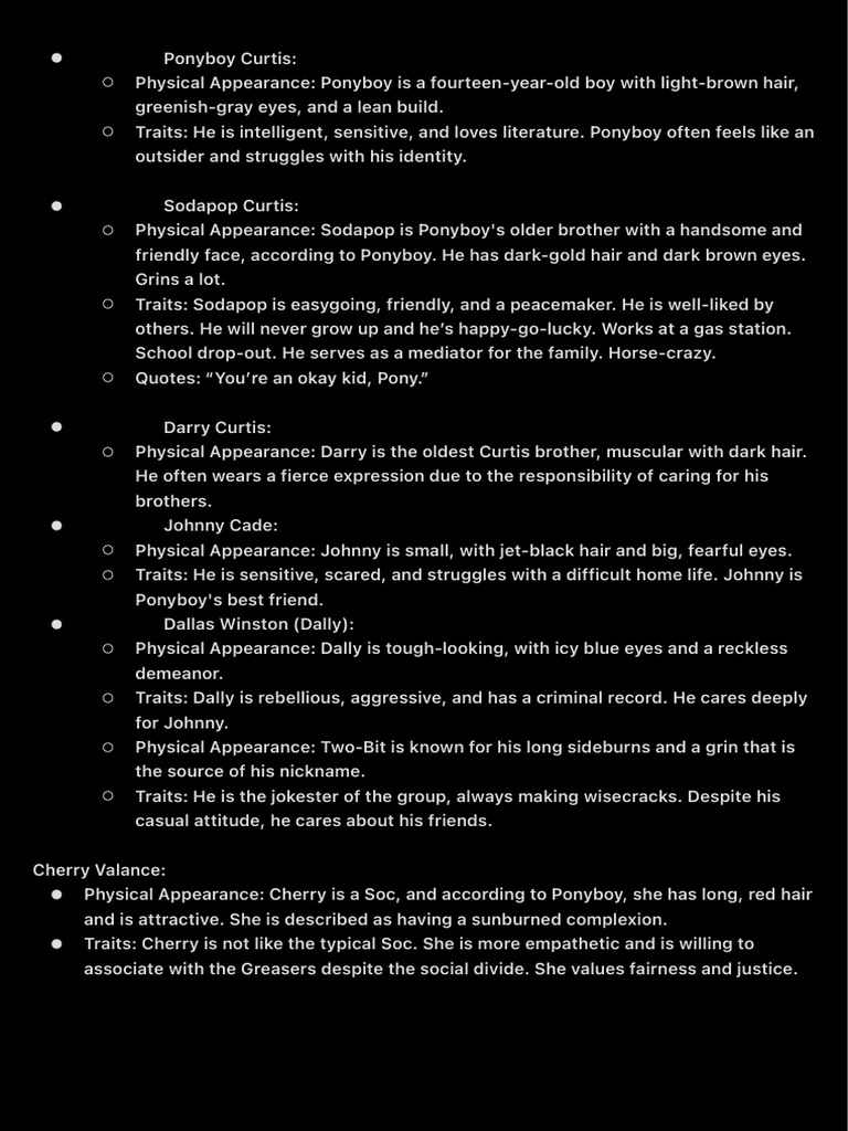 Ponyboy Curtis: Traits and Appearance | PDF | Social Science | Wellness