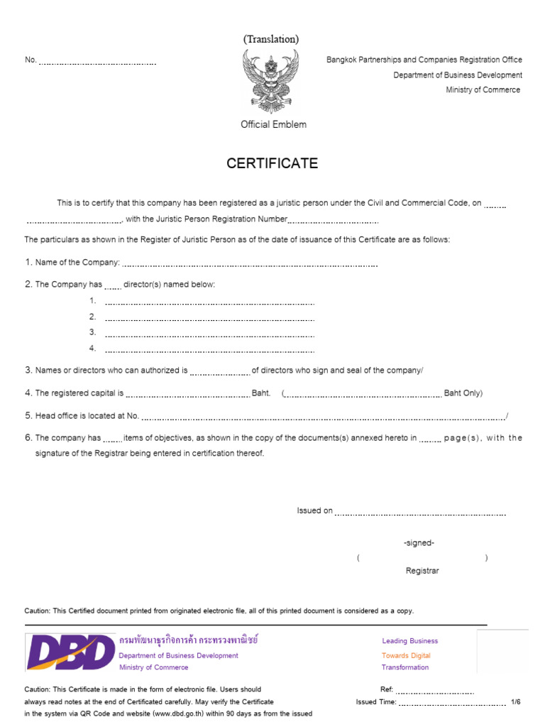 [EN] THAI Company Certificate of Registration | PDF