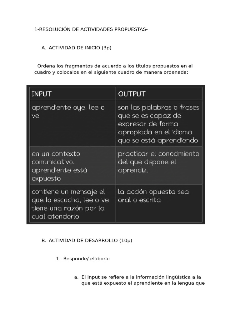 Adquisición de Lenguas: Input y Output | PDF | Aprendizaje | Segundo ...