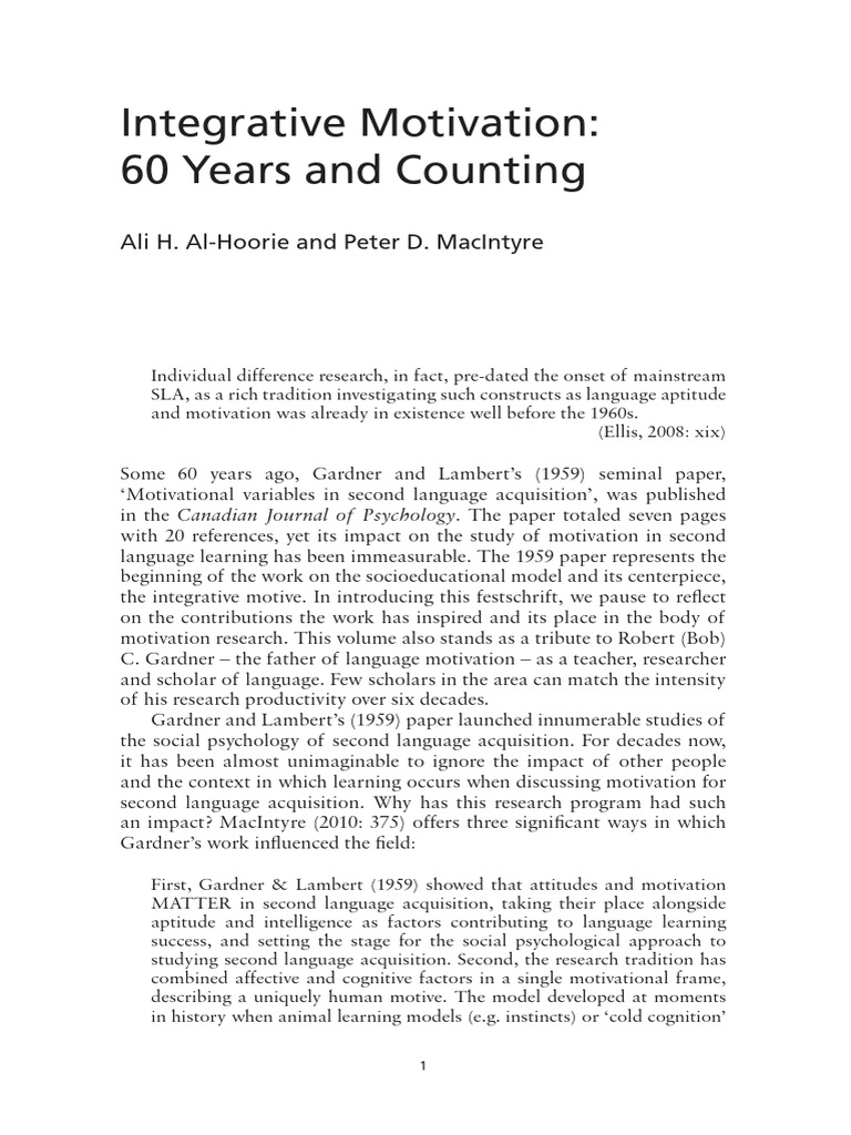Integrative Motivation: 60 Years and Counting: Ali H. Al-Hoorie and ...