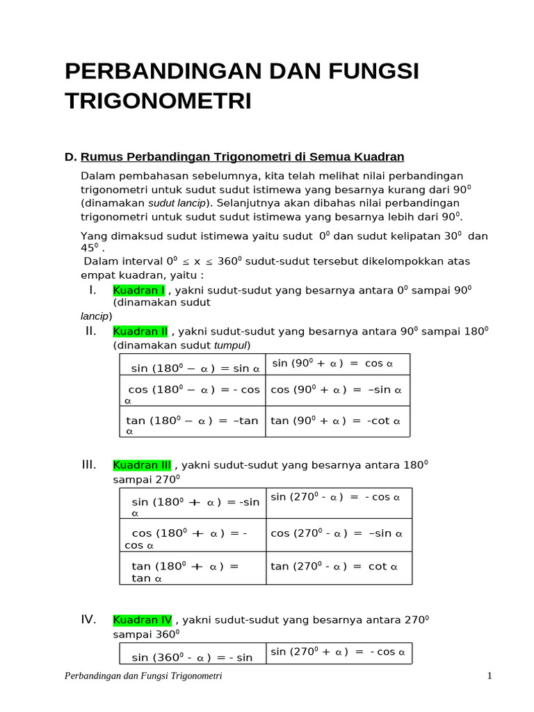 Rumus Trigonometri dan Kuadran | PDF