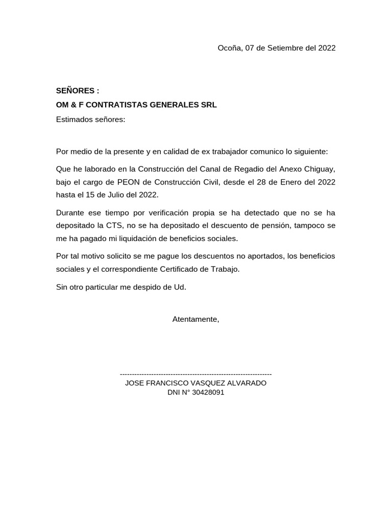 Solicito Beneficios Laborales | PDF