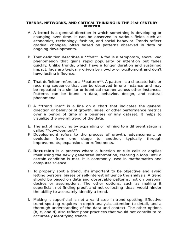 Trends Reviewer 1ST Quarter 1 | PDF | Intuition | Cognition