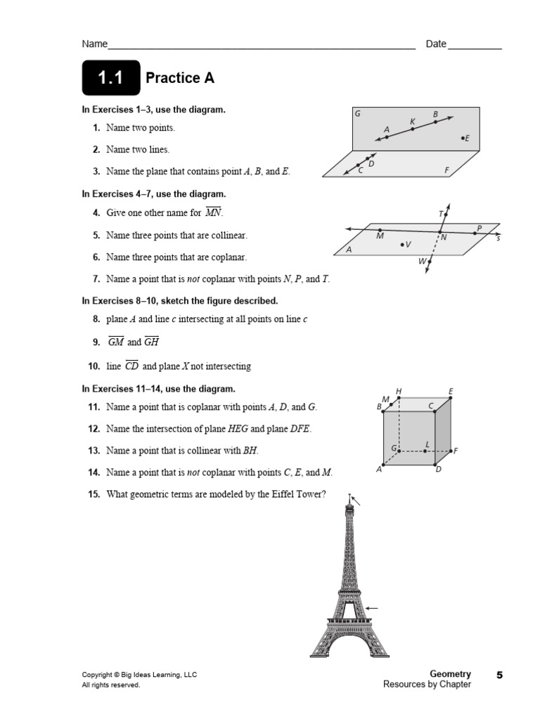 Geo Practice Problems Ch.1 | PDF | Line (Geometry) | Elementary Geometry