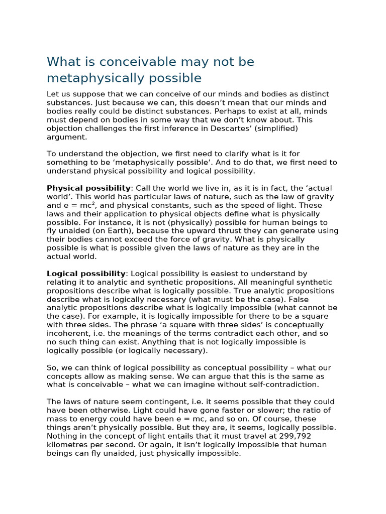 What Is Conceivable May Not Be Metaphysically Possible | PDF ...
